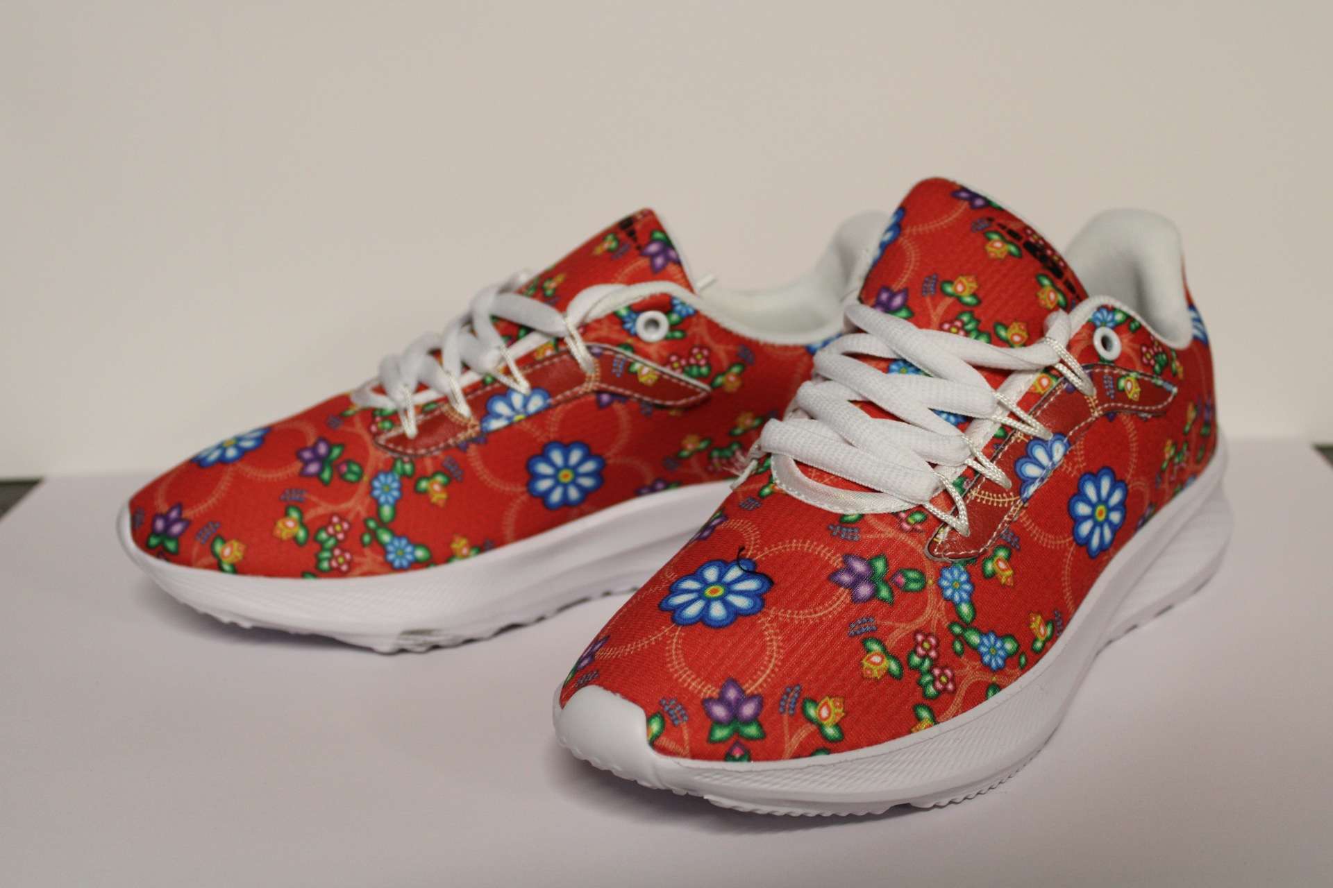 Cree Blue Floral on Red - Indigenous Fashion - Cree Nisga'a Clothing